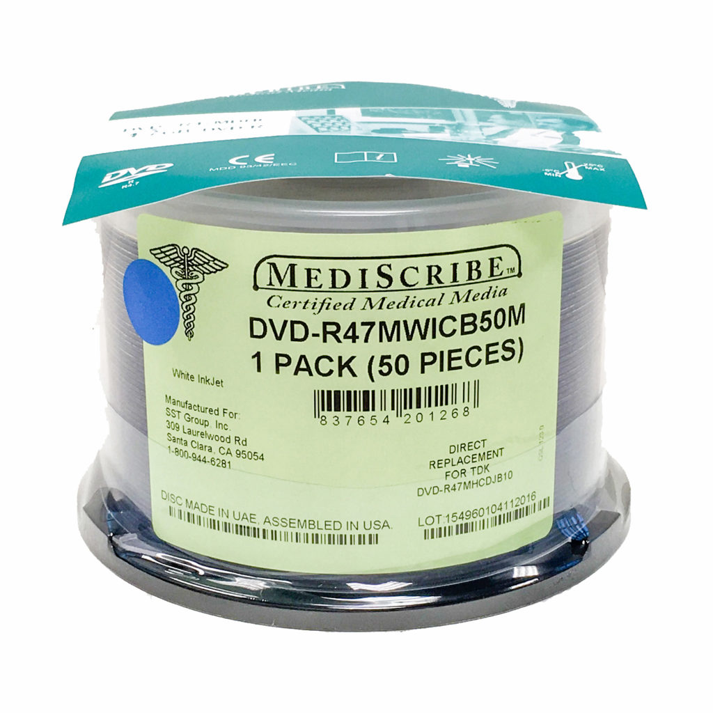 DVD-R 4.7GB MediScribe Medical Grade White Inkjet 50 pc Cake Box - SST ...